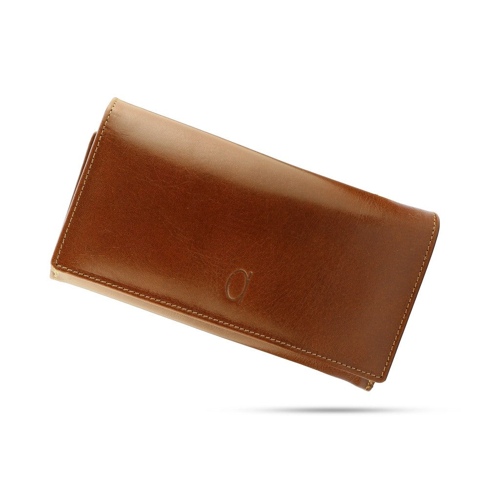 Alfa Leather Co. Genuine Leather Large Flap Wallet for Women, Tan ...