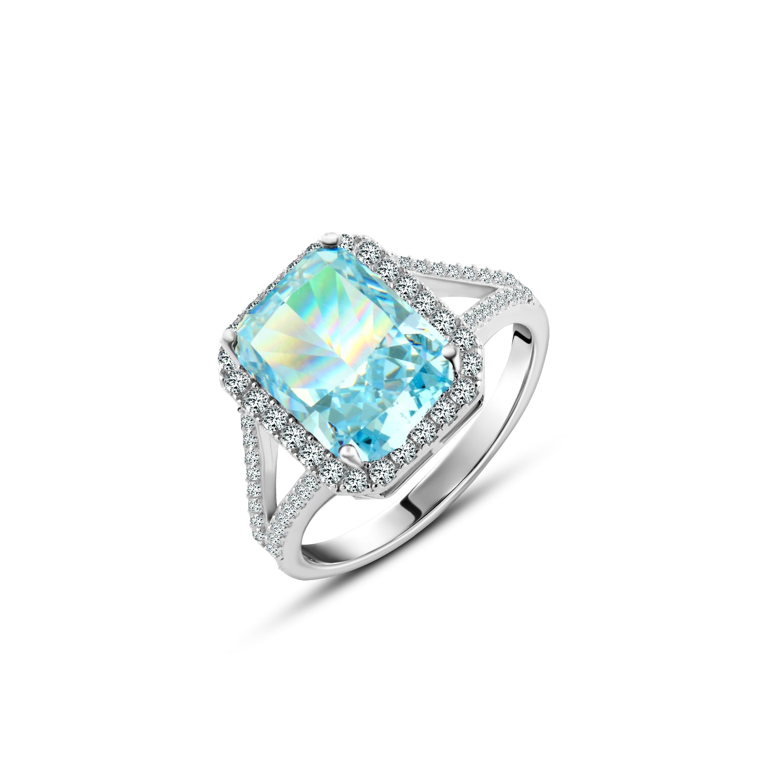 925 Silver Ring with Square Sky Blue Zircon Stone – Fathy Ibrahim ...