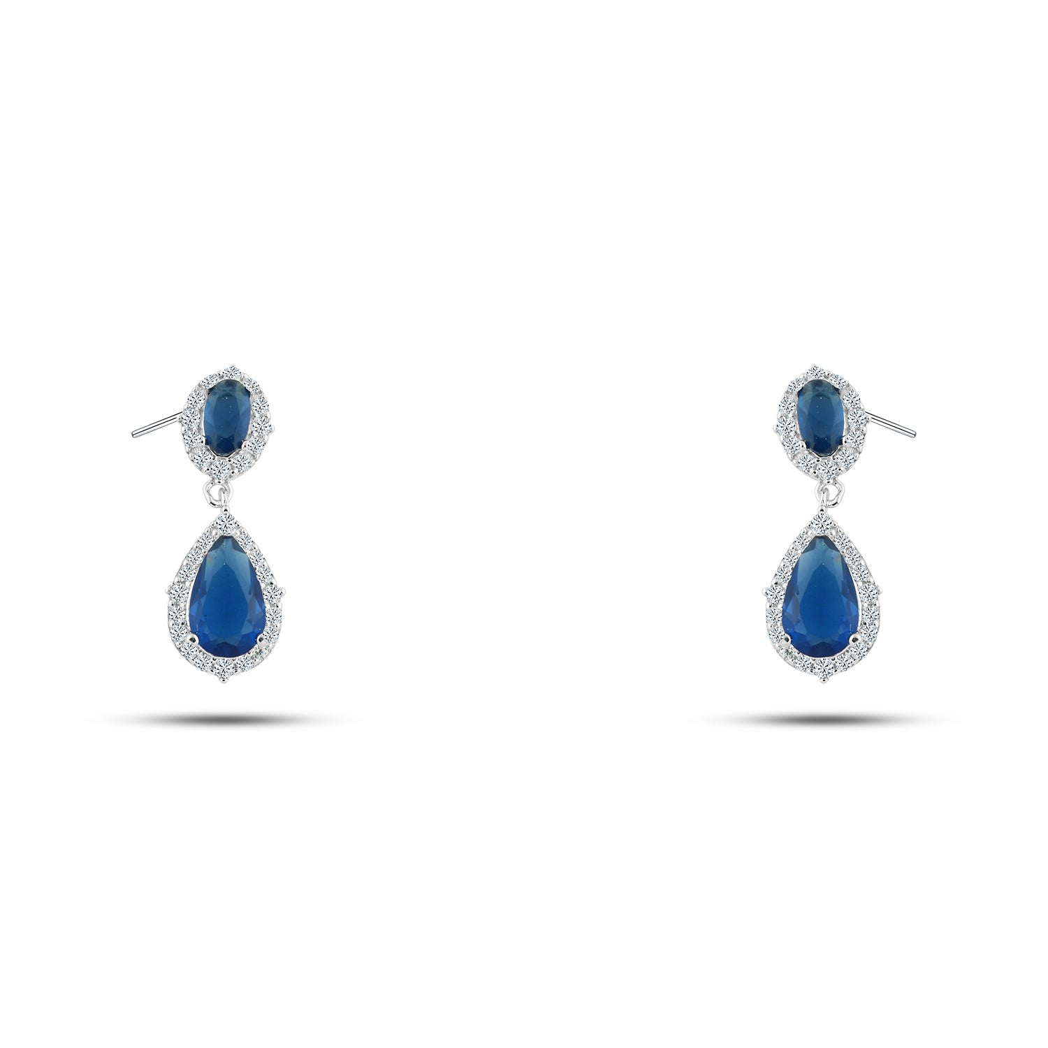 Elegant 925 Silver Drop Earrings featuring a deep blue stone with shim ...