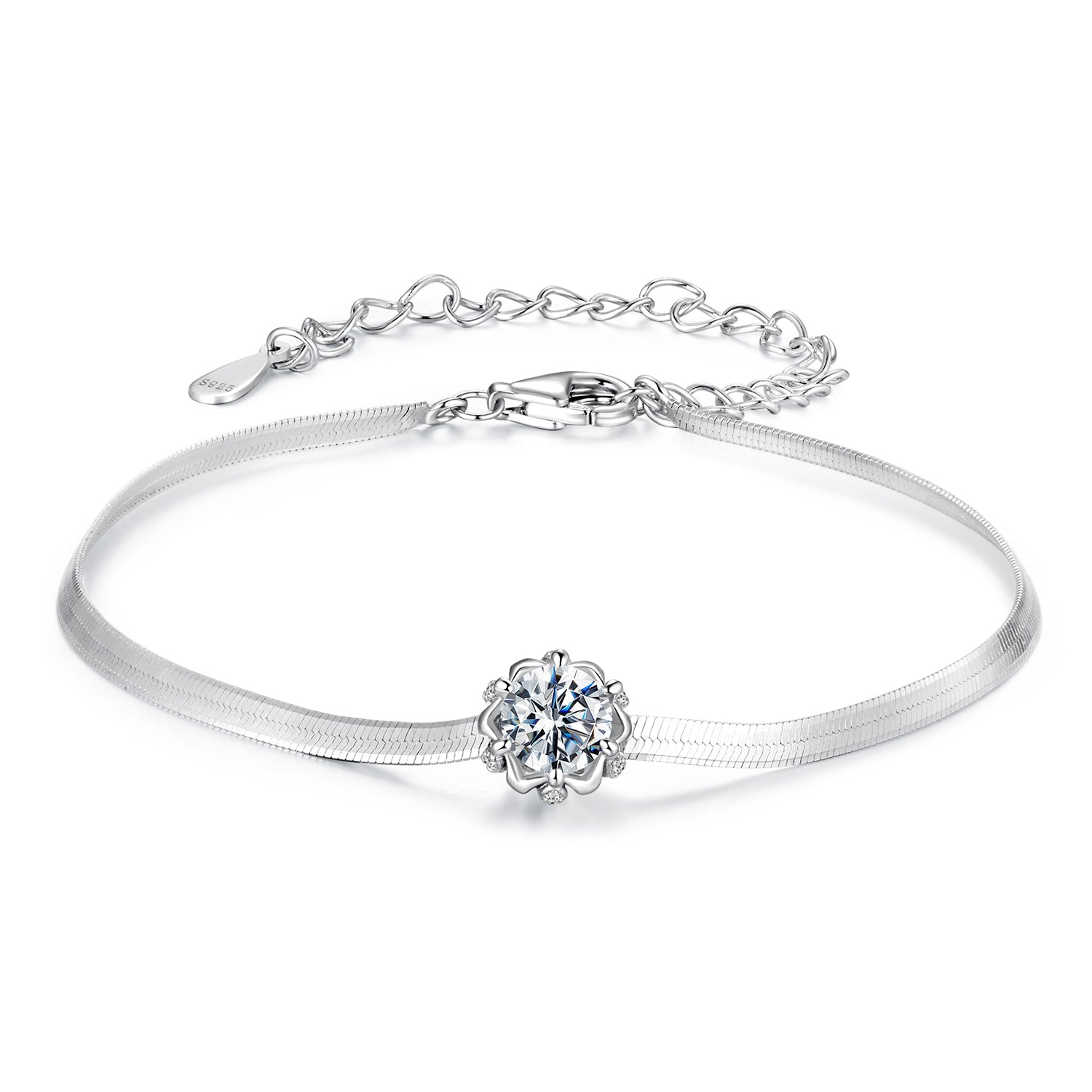 Flower Bracelet with Moissanite Stone – 925 Silver – Fathy Ibrahim ...