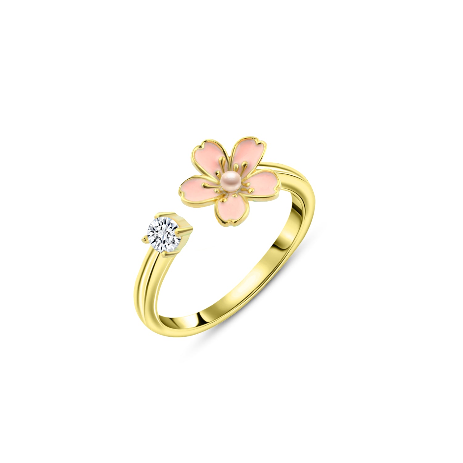 925 Silver Gold-Plated Ring with Open Pink Flower Design – Fathy ...
