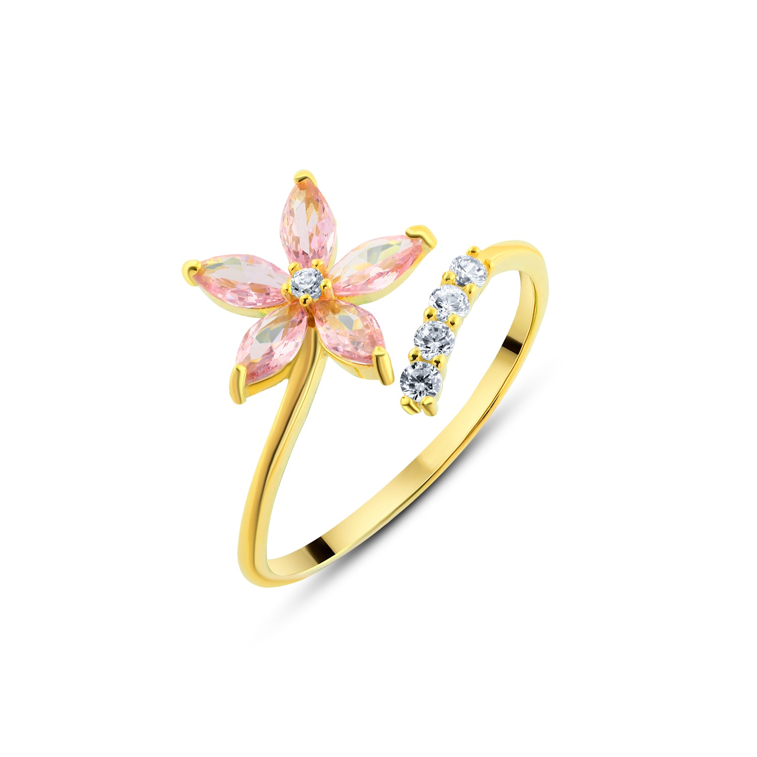 Open Pink Flower Design Ring – 925 Silver, Gold Plated – Fathy Ibrahim ...