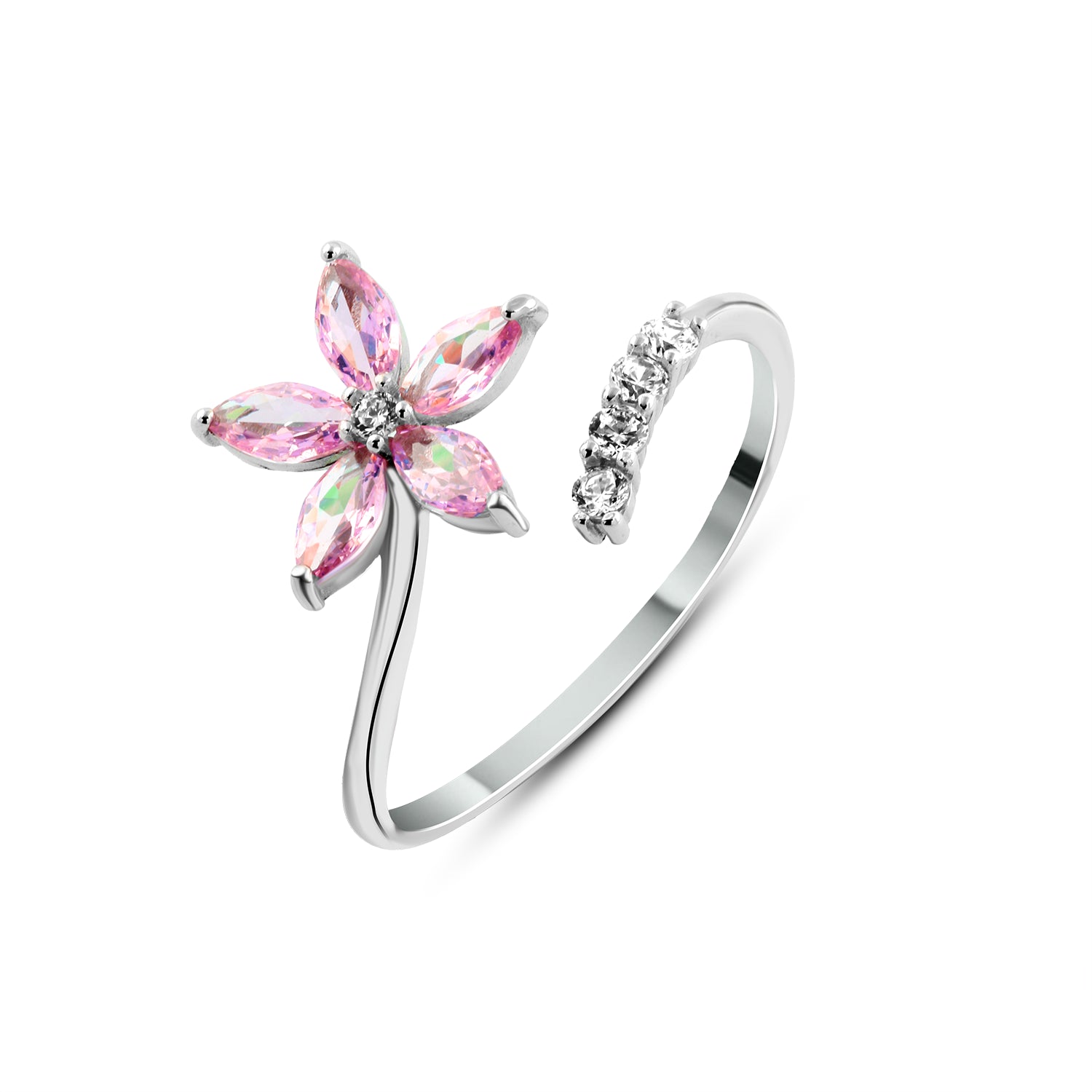 Open Pink Flower Ring – 925 Silver – Fathy Ibrahim - فتحي إبراهيم