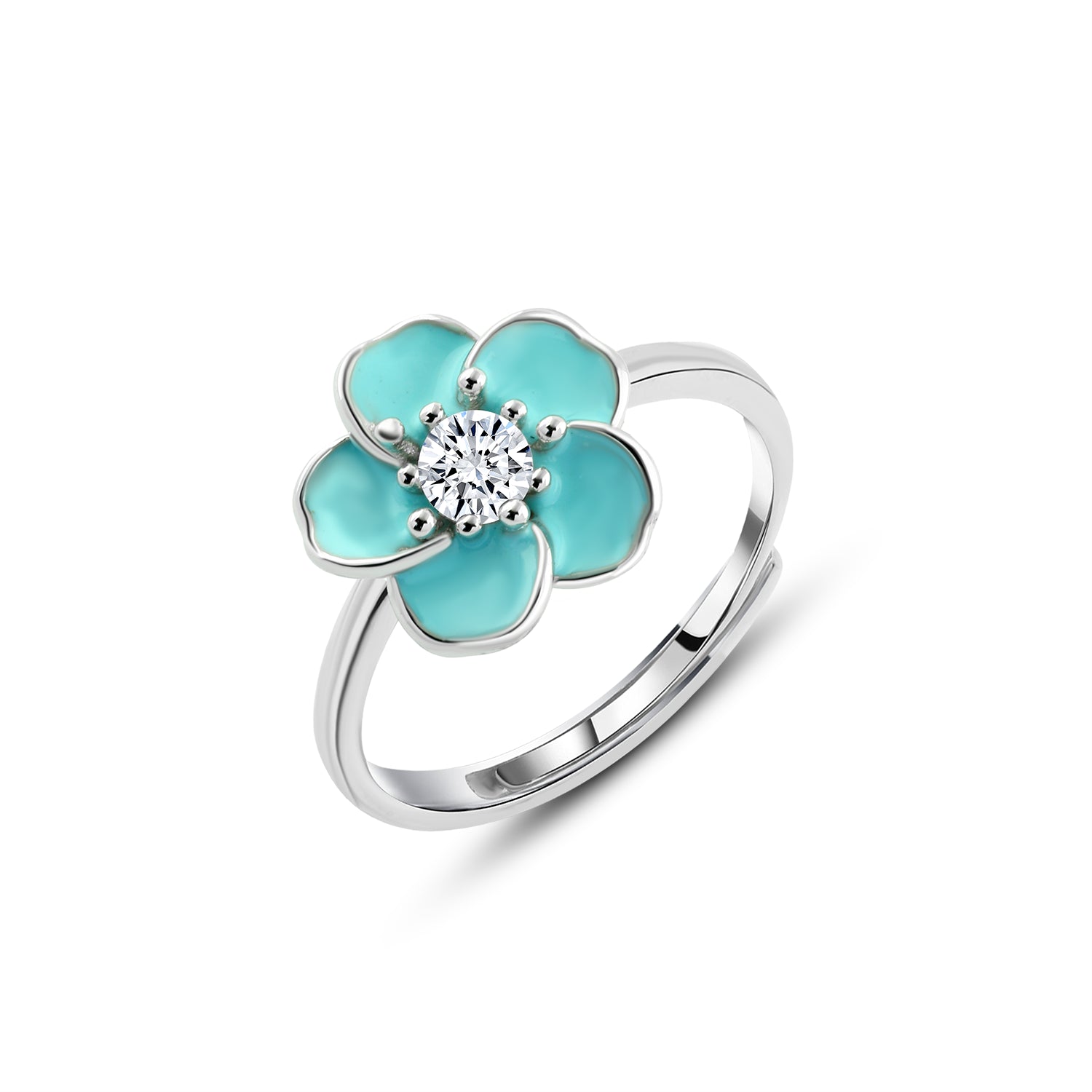 925 Silver Ring with Soft Turquoise Flower – Fathy Ibrahim - فتحي إبراهيم