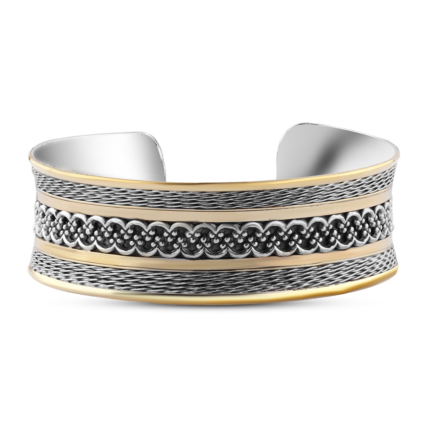 Royal-Inspired Wide Bangle– Detailed Silver Engraving with Elegant Cop ...