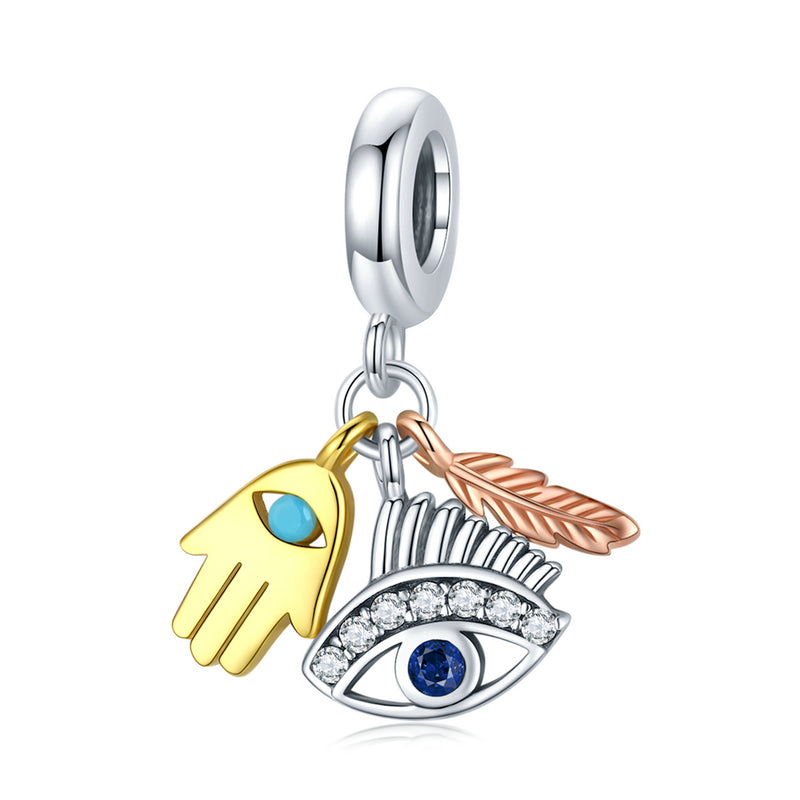 Guardian Lucky Hand Evil Eye Feather Colorful 925 Silver Charm – Fathy ...