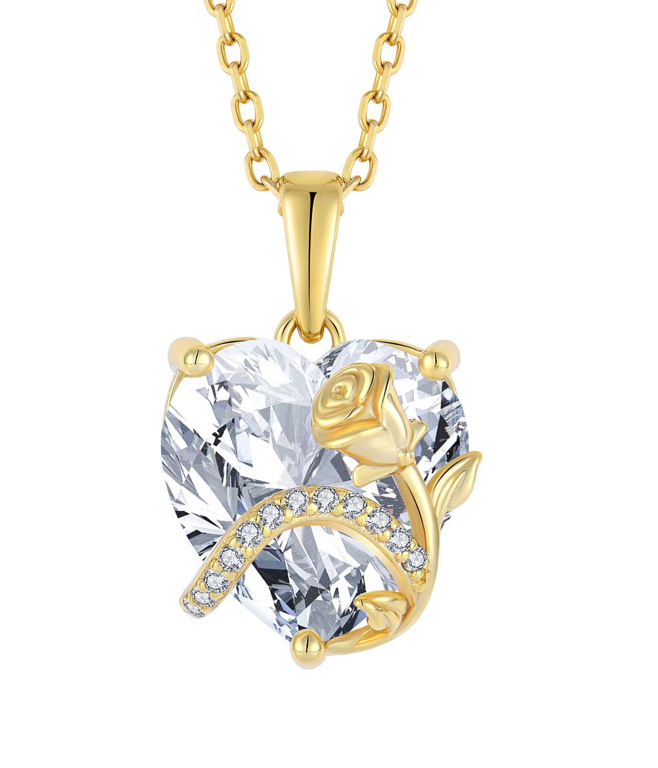 necklace with a heart and silver flower, 925 sterling silver, plated w ...