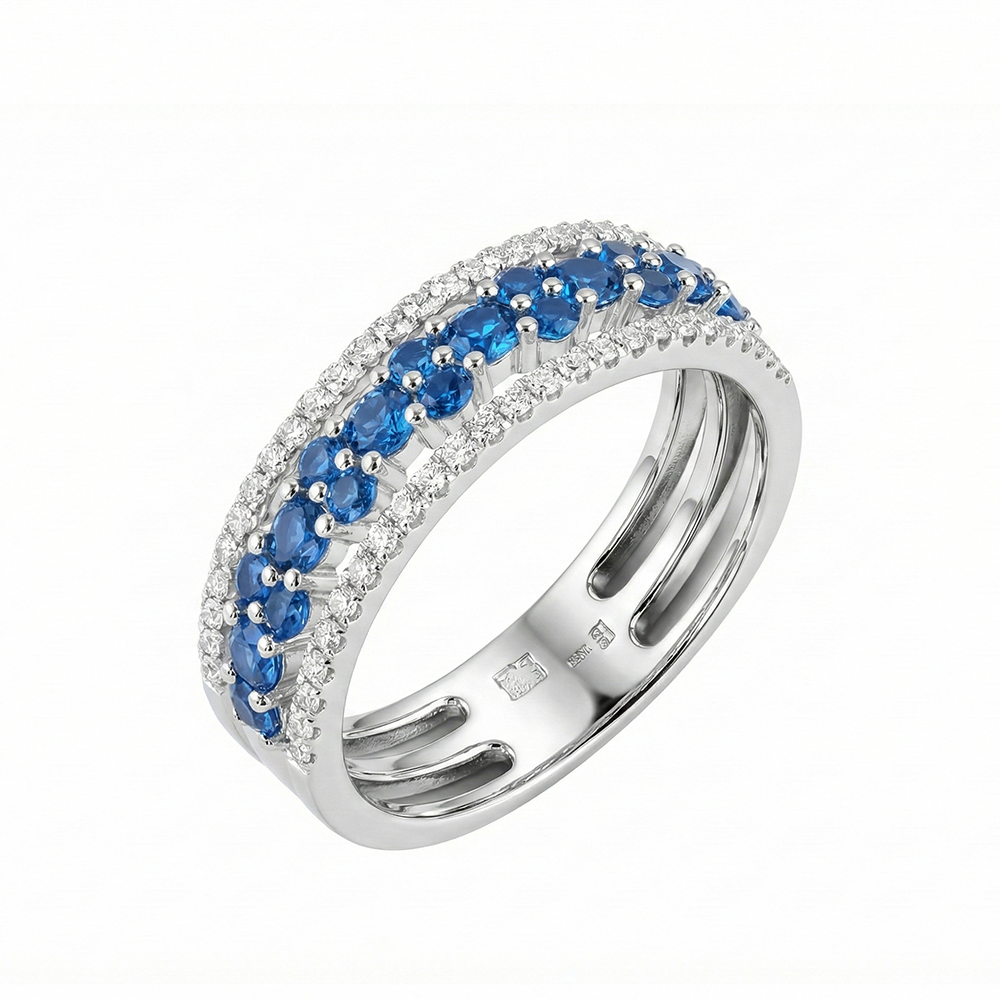 925 Silver Ring with a Double-Row Design and Blue Stones – Fathy ...