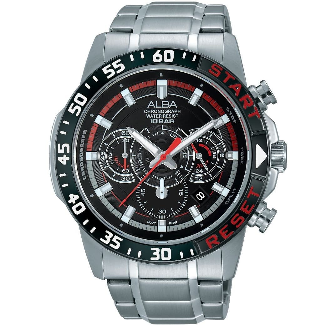 ALBA Men’s Active Stainless Steel Watch with Black Dial – AT3891X1 ...