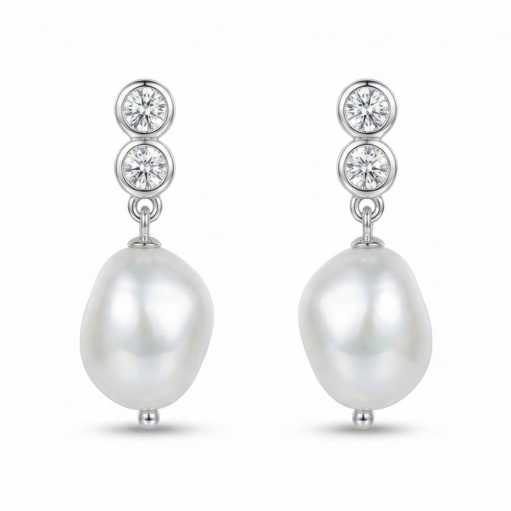 Silver Drop Pearl Earrings – Elegant Feminine Design – Fathy Ibrahim ...